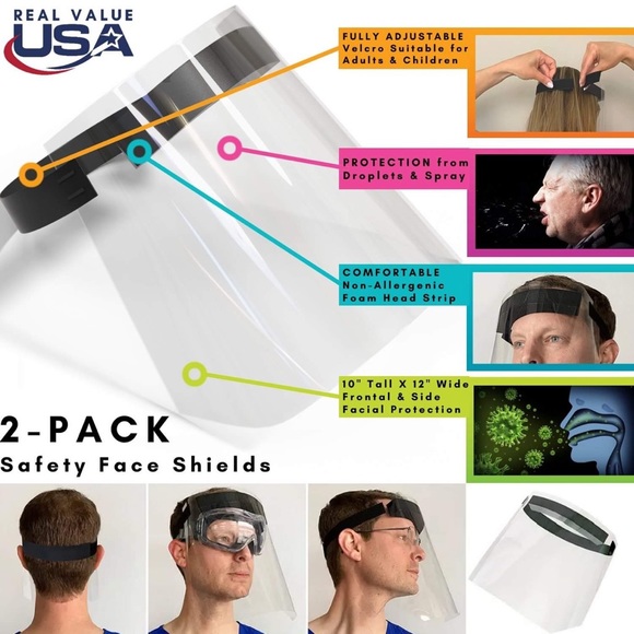 Accessories | Nwb Velcro Adjustable Face Shields Mask Set Of 2 | Poshmark